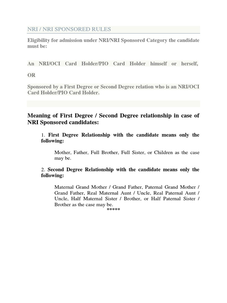 NRI Admission and Sponsorship Guidelines | PDF | International Law ...