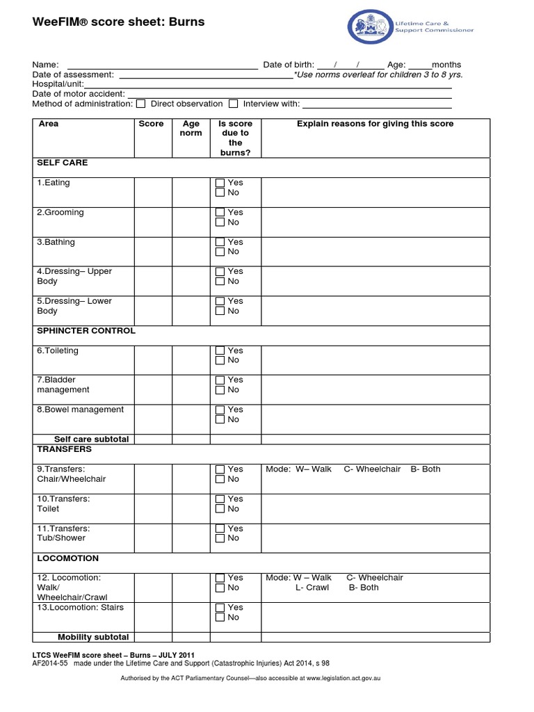 Weefim Scale PDF | PDF | Wheelchair | Neuroscience