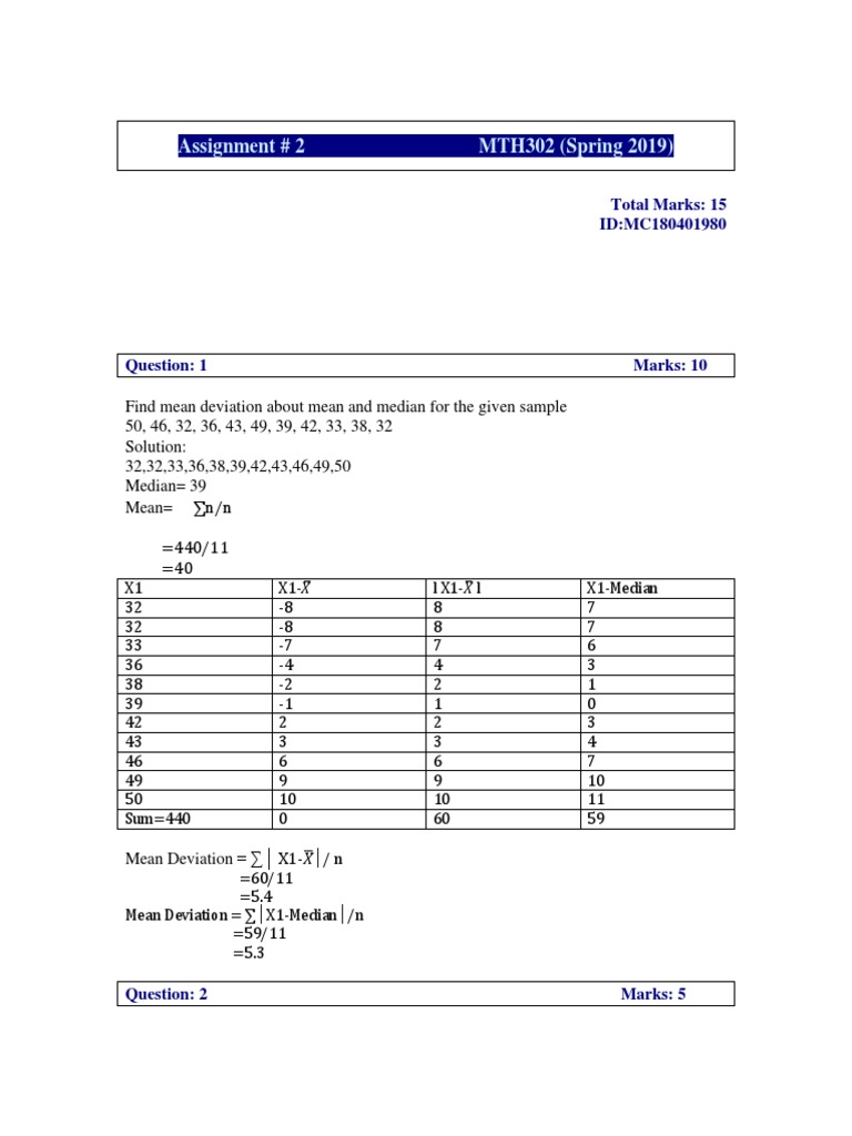 Assignment # 2 MTH302 (Spring 2019) | PDF