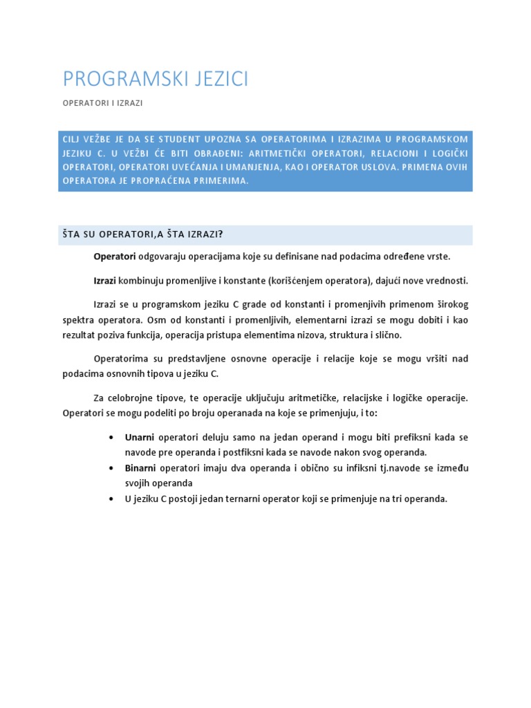 Programski Jezici - Vežba 3 | PDF