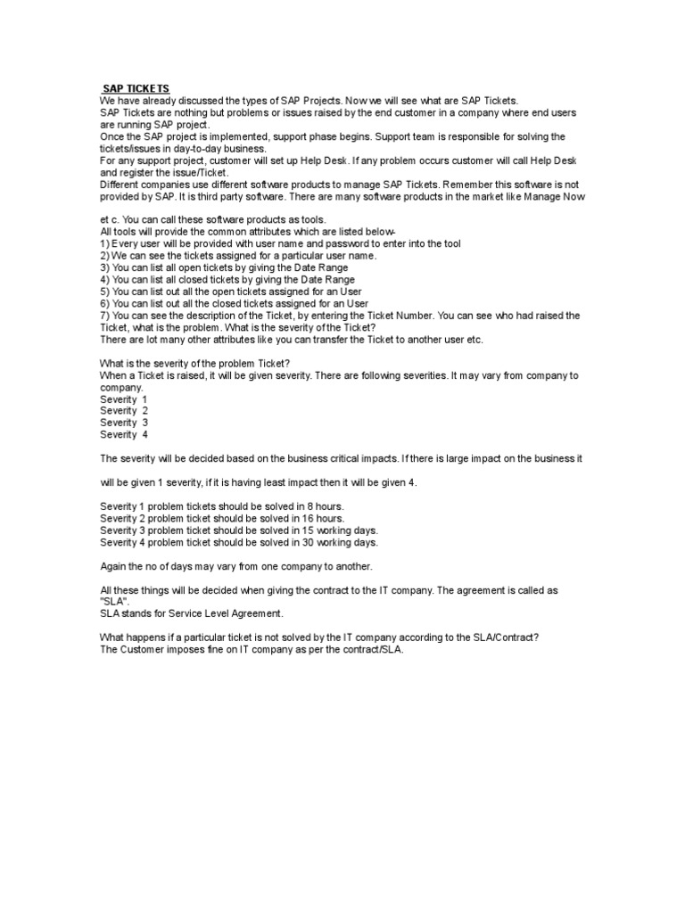Sap Tickets | PDF | Service Level Agreement | Software