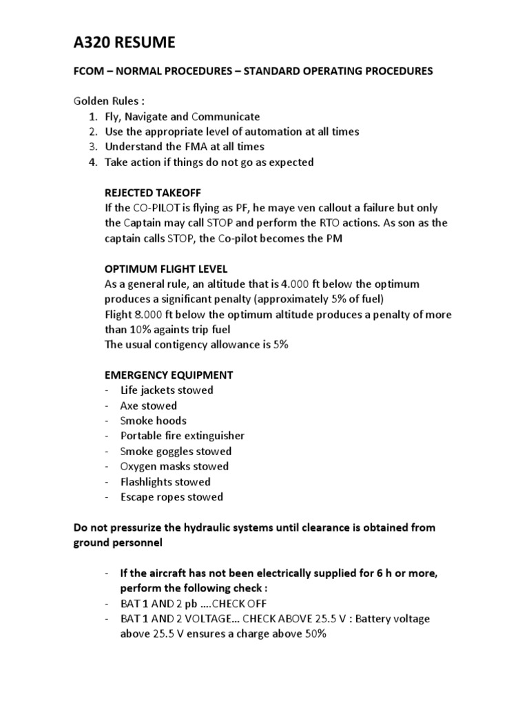 Standard Operating Procedures for the Airbus A320 Normal Procedures and ...