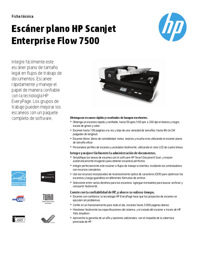 Scanjet HP 7500 Especificaciones | PDF | Escáner de imagen | Microsoft ...