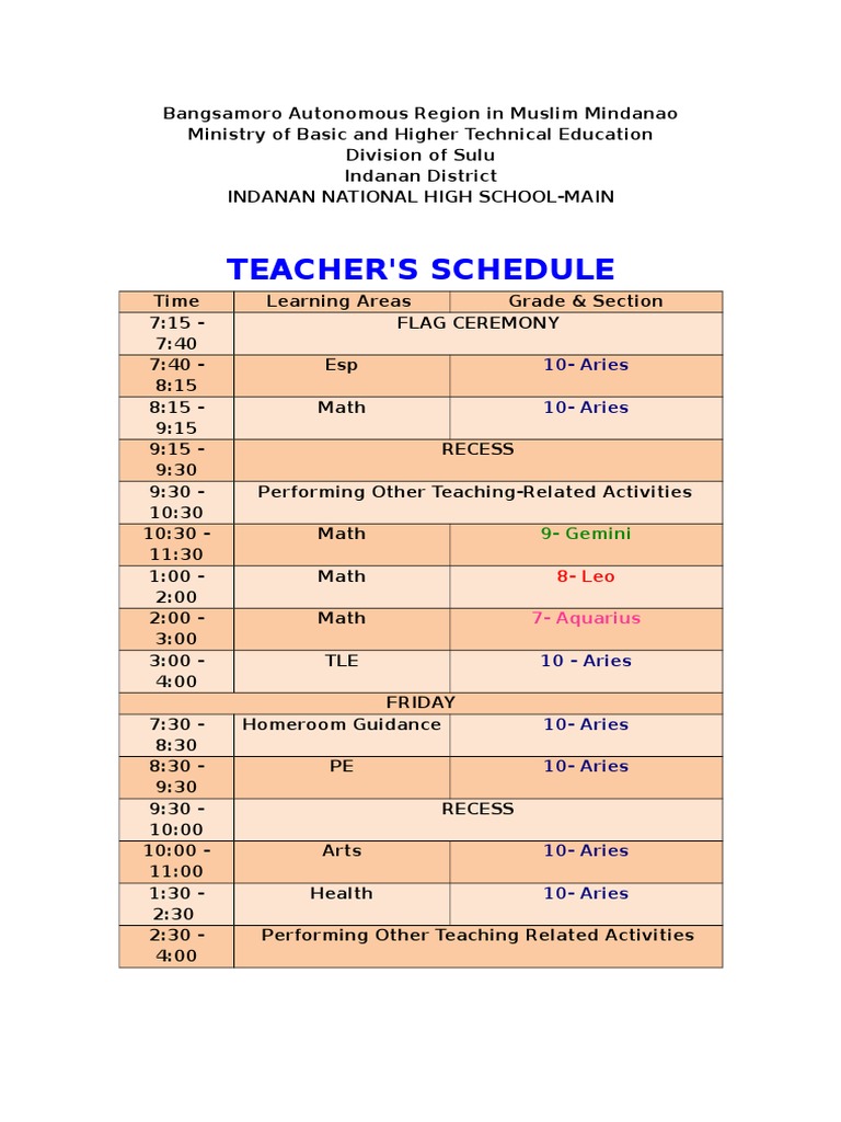 Teacher's Schedule | PDF