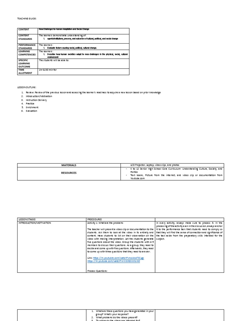 Content Content Standards Performance Standards Learning Competencies ...