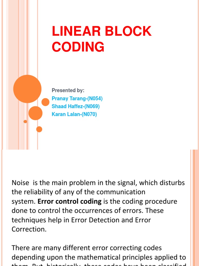 Linear Block Coding Presented By Pdf Error Detection And Correction Bit 0688