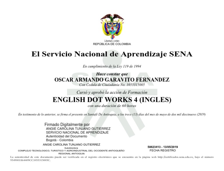 Certificado Ingles 4 | PDF