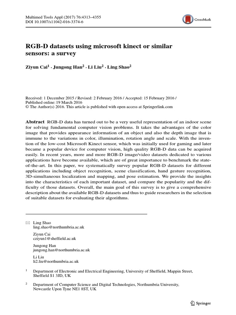 Cai2017 Article Rgb Ddatasetsusingmicrosoftkin Pdf Computer Vision Rgb Color Model
