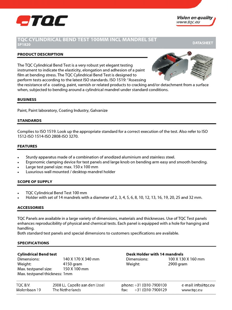 A Guide to the TQC Cylindrical Bend Test 100mm Including Mandrel Set ...