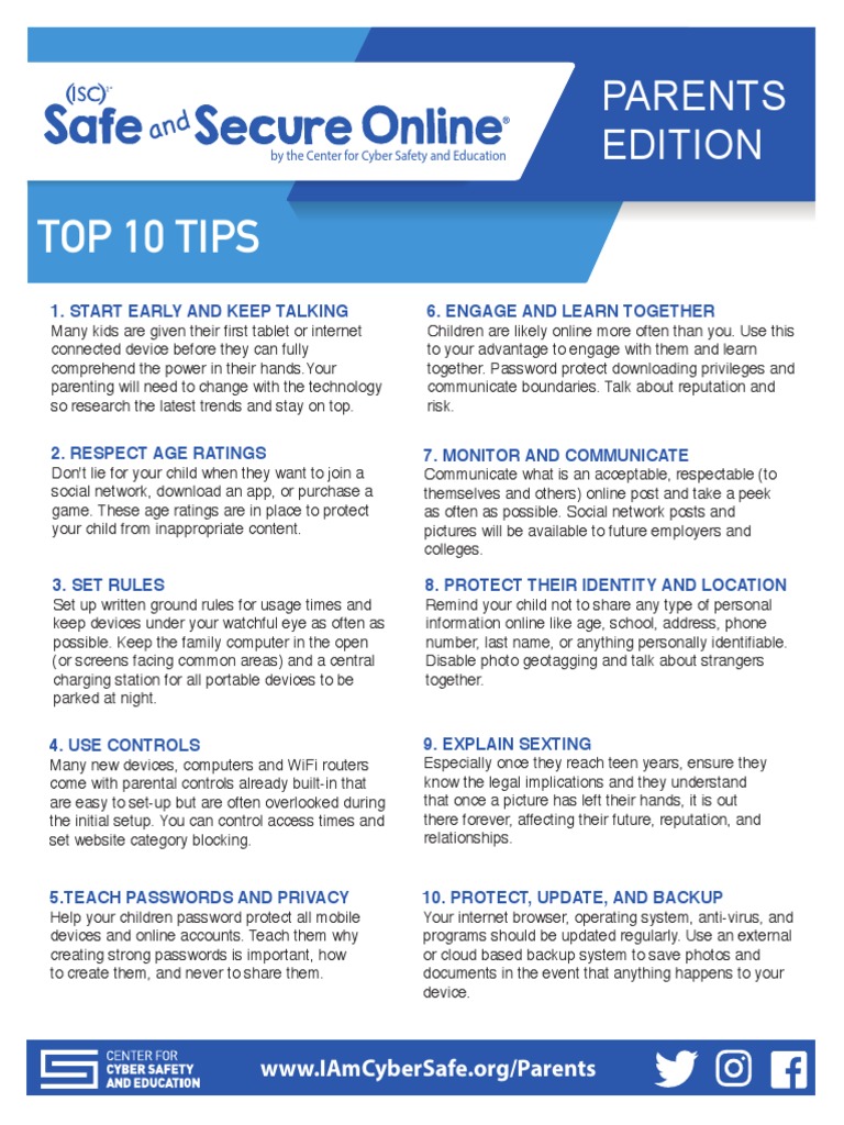 Top 10 Tips For Parents | PDF | Social Networking Service | Internet