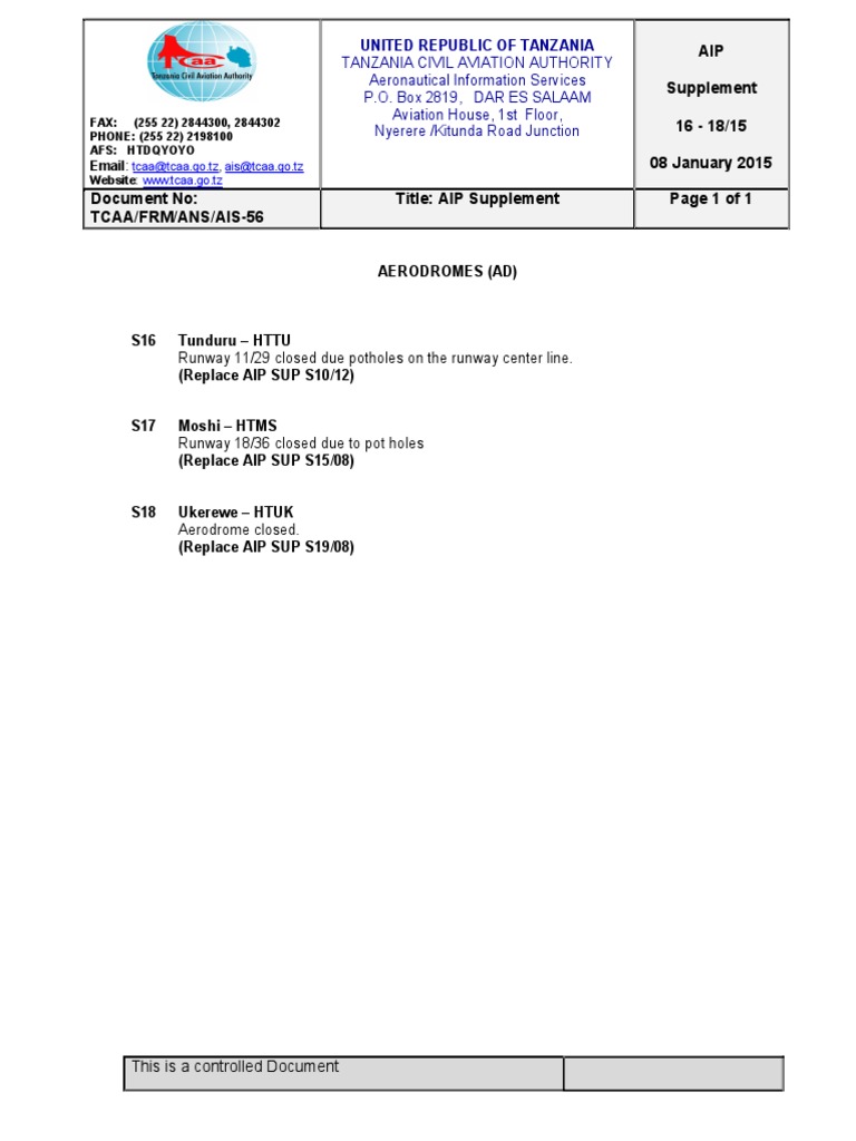 AIP SUP 16 - 18 2015 Various Aerodromes | PDF