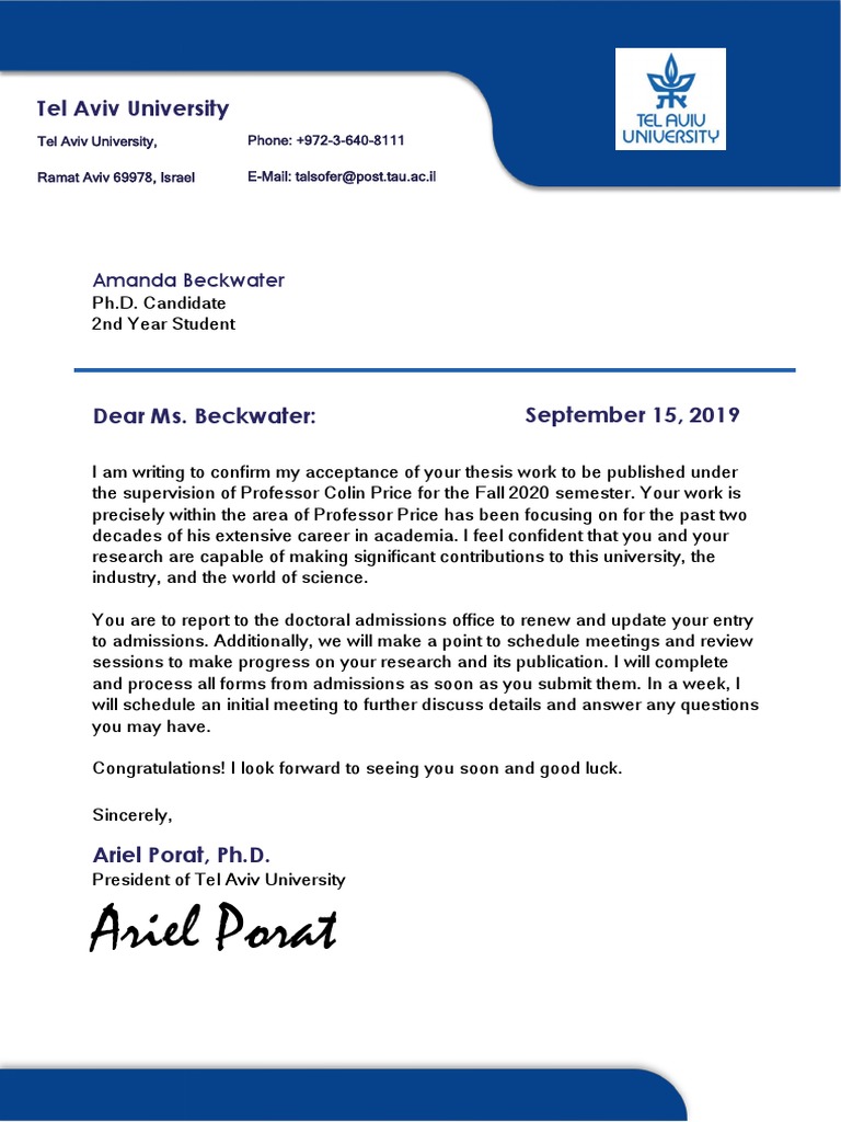 Tel Aviv University Letter | PDF