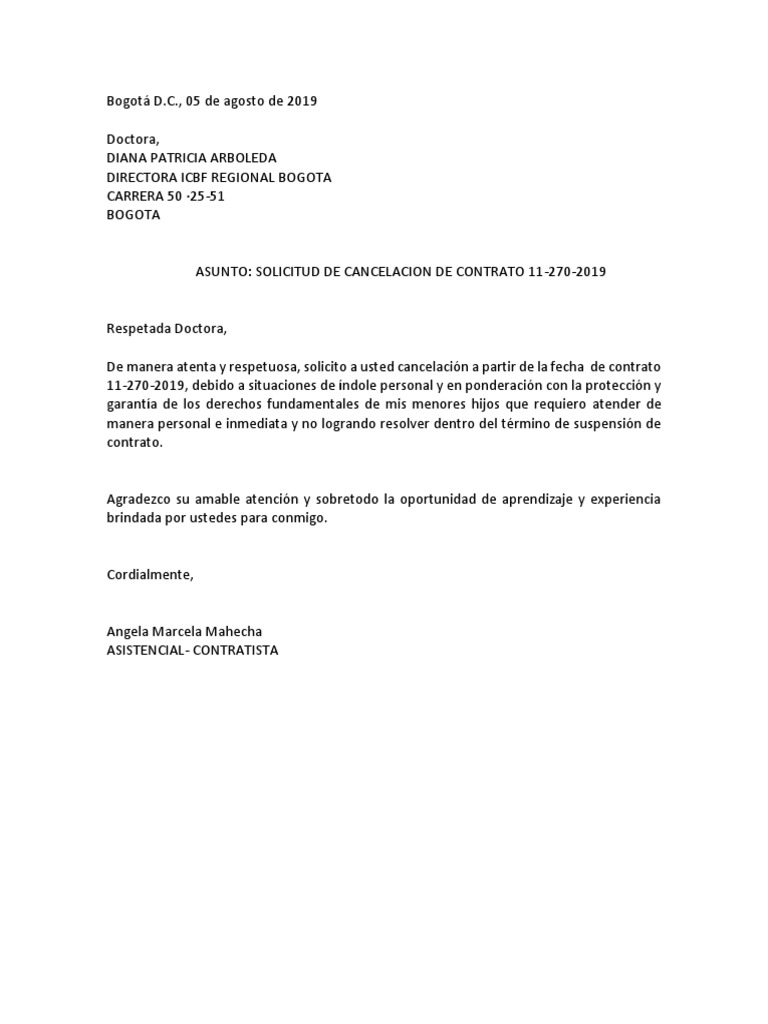 Carta de Cancelacion Contrato | PDF