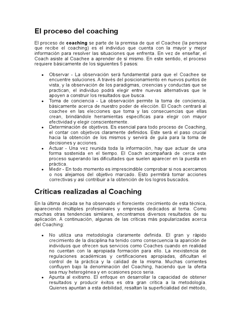 El Proceso Del Coaching | PDF | Liderazgo | Conceptos psicologicos