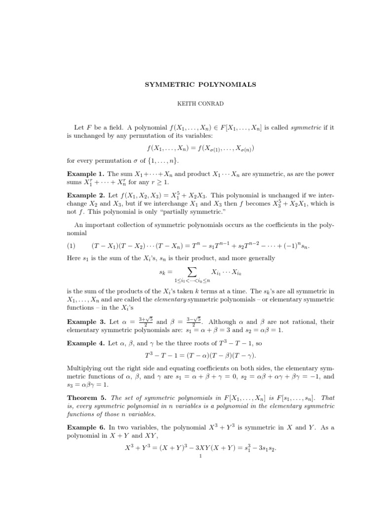 Conrad Symmetric Polynomials | PDF | Polynomial | Rational Number