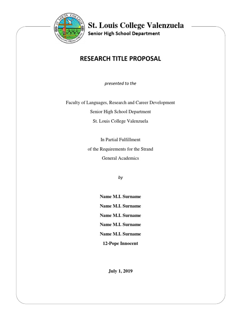 St. Louis College Valenzuela: Research Title Proposal | PDF