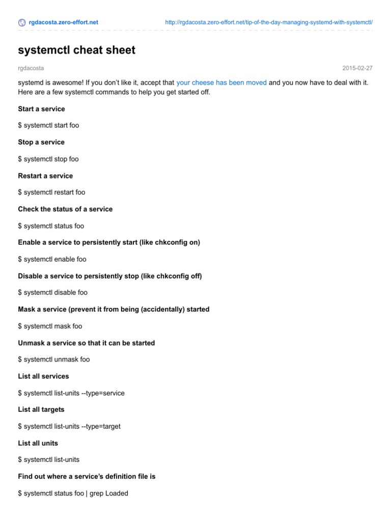 Systemctl Commands Cheat Sheet | PDF