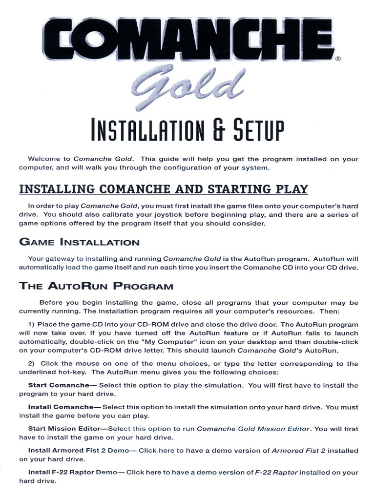 Comanche Gold - Installation & Setup | PDF
