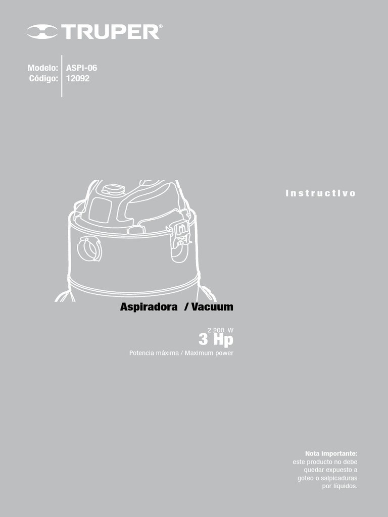 Manual Aspiradora Truper | PDF | Enchufes y tomas de corriente alterna | Naturaleza