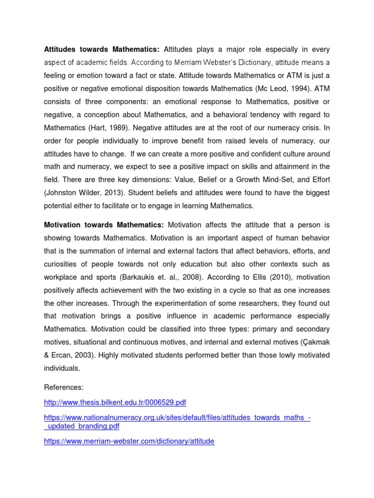 Attitudes Towards Mathematics: Attitudes Plays A Major Role Especially ...