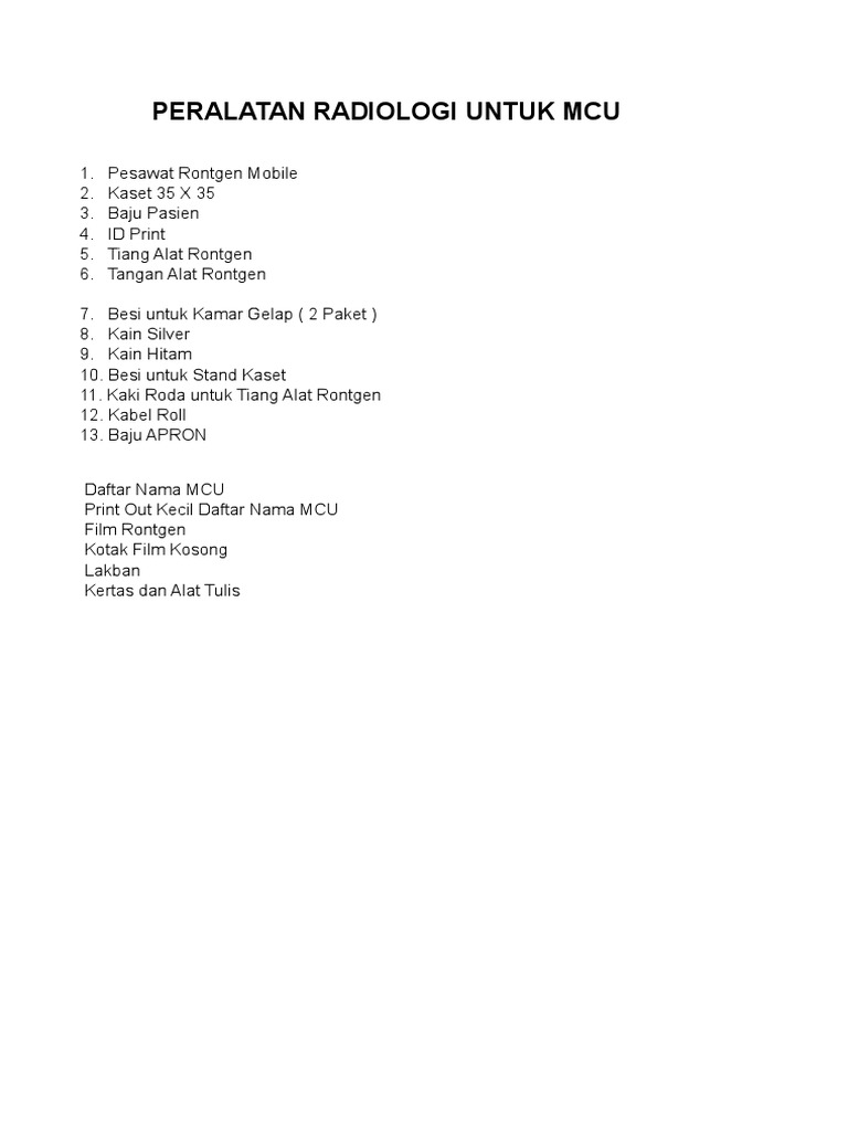Peralatan Mcu Radiologi | PDF