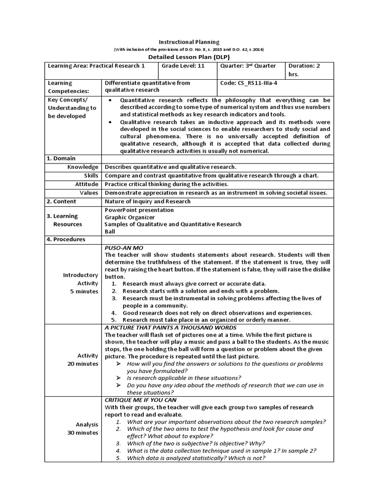 DLP in Differentiating Qualitative From Quantitative Research | PDF ...