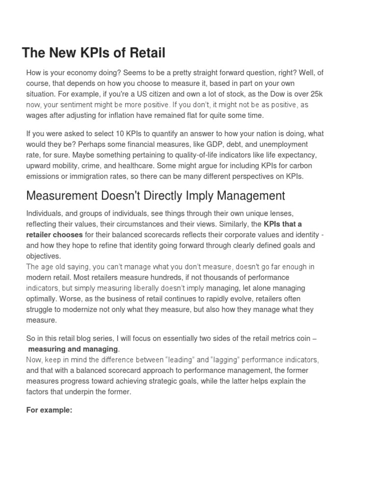 The New KPIs of Retail | PDF | Performance Indicator | Retail