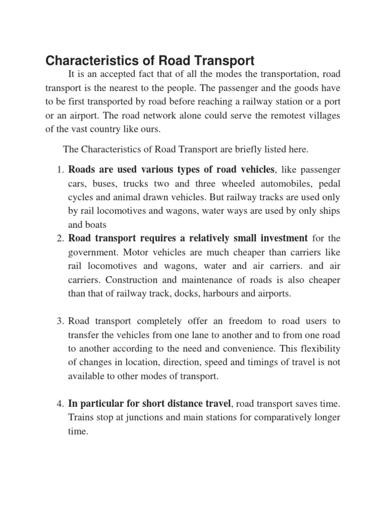 Characteristics of Road Transport | PDF | Rail Transport | Transport