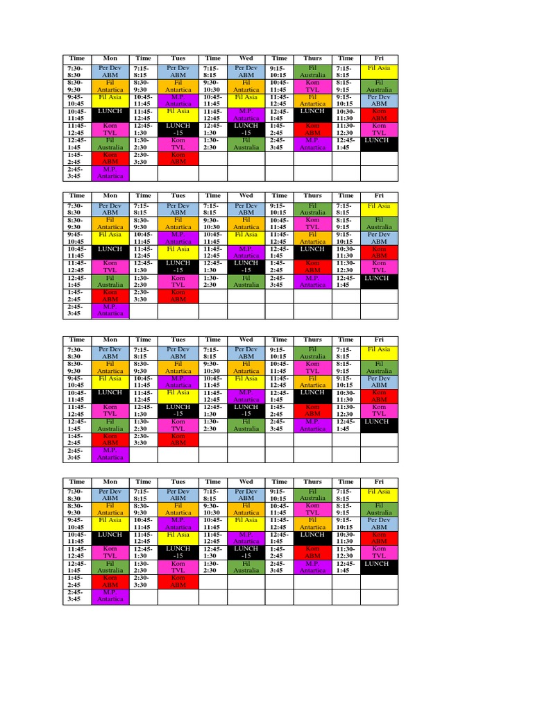 Weekly Class Schedule Overview | PDF