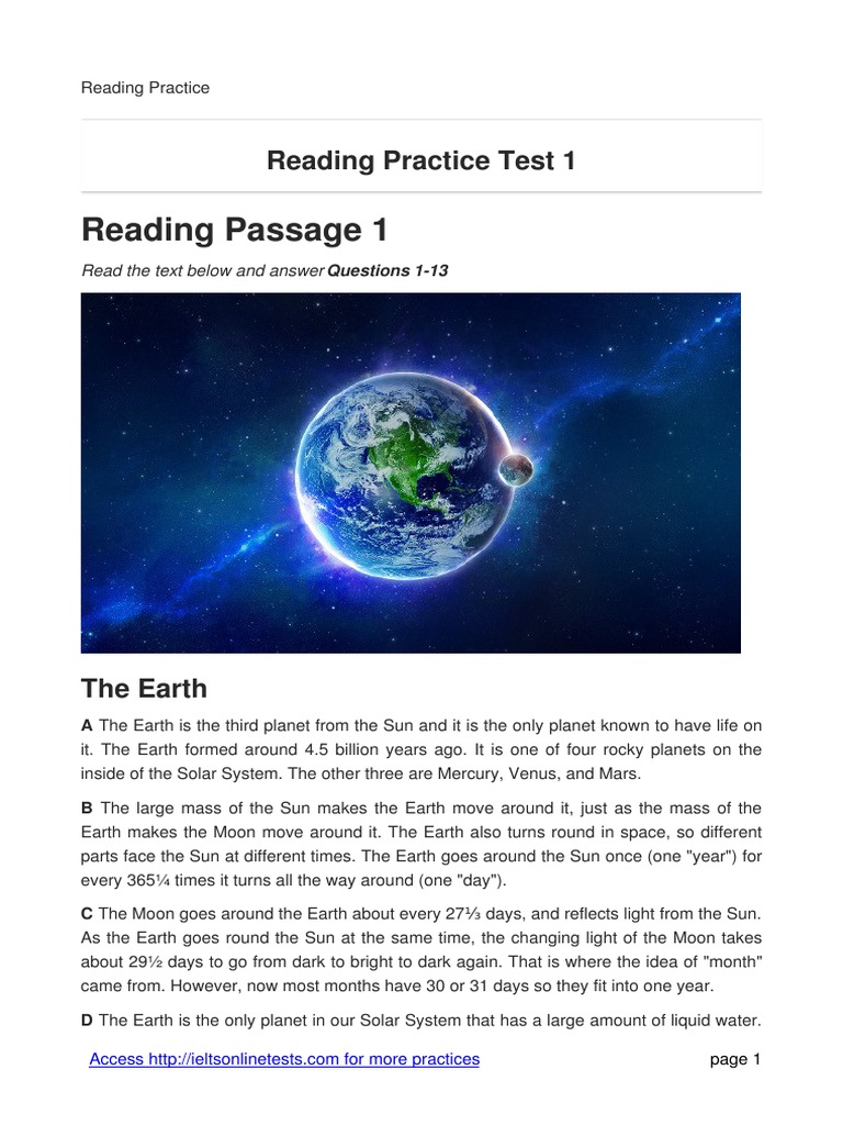 Reading Passage 1 | PDF | Earth | Sun
