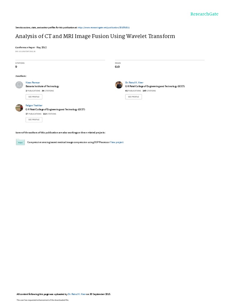 Analysis of CT and MRI Image Fusion Using Wavelet Transform | PDF ...