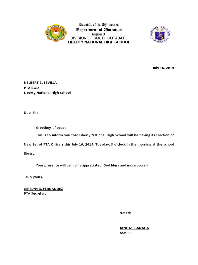 Letters For Pta | PDF