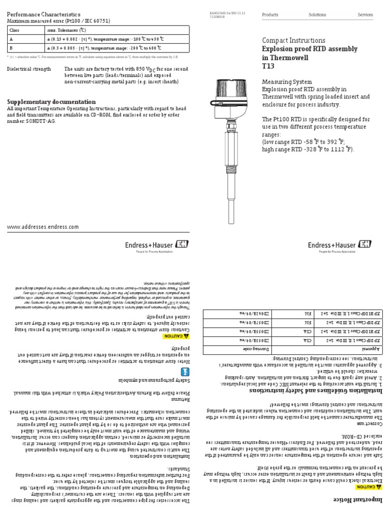 Supplementary Documentation: Compact Instructions Explosion Proof RTD ...