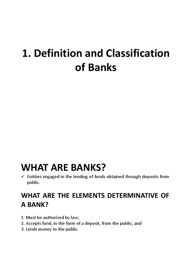 Definition and Classification of Banks | PDF | Savings And Loan ...