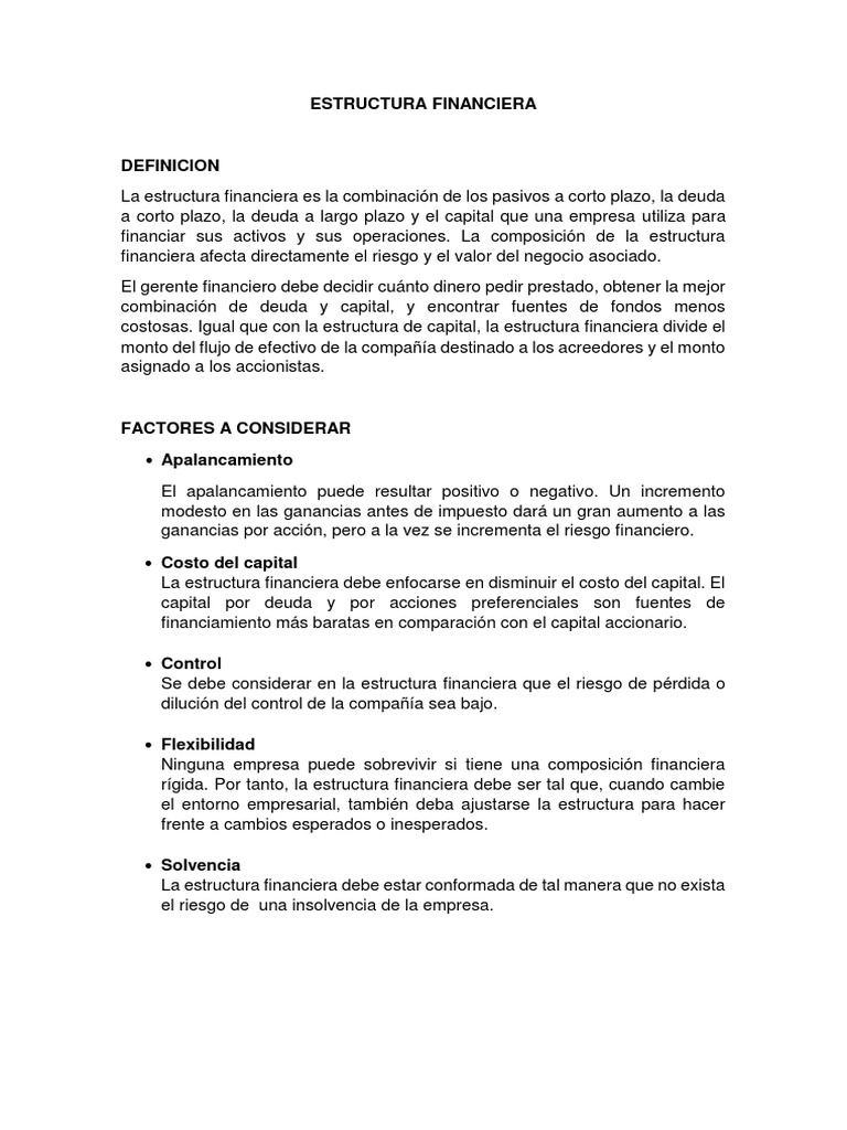 Estructura Financiera y Capital | Descargar gratis PDF | Apalancamiento (Finanzas) | Compartir ...