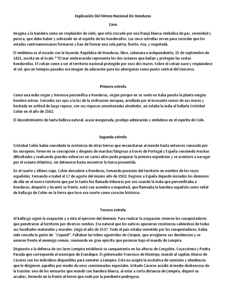 Explicación Del Himno Nacional De Honduras Coro Explicación Del Himno Nacional De Honduras Coro