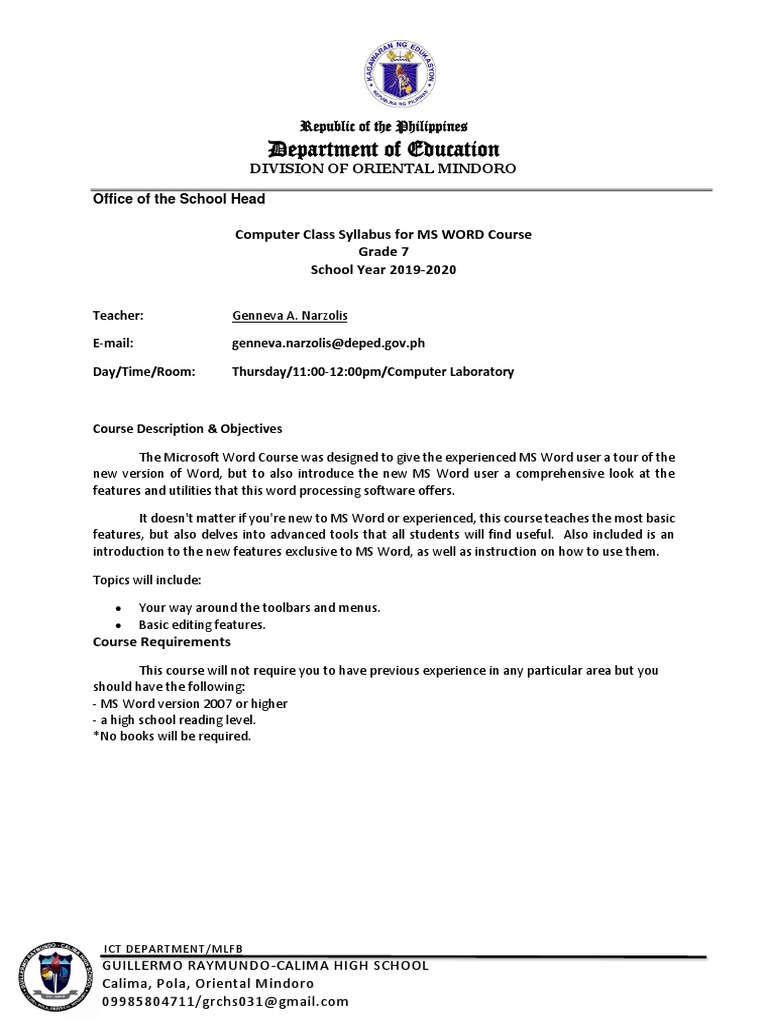 Department of Education: Republic of The Philippines | PDF | Microsoft ...