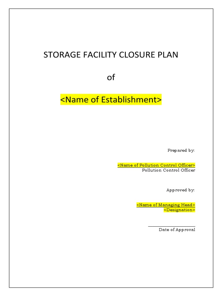 Storage Facility Closure Plan (Template) | PDF | Polychlorinated ...