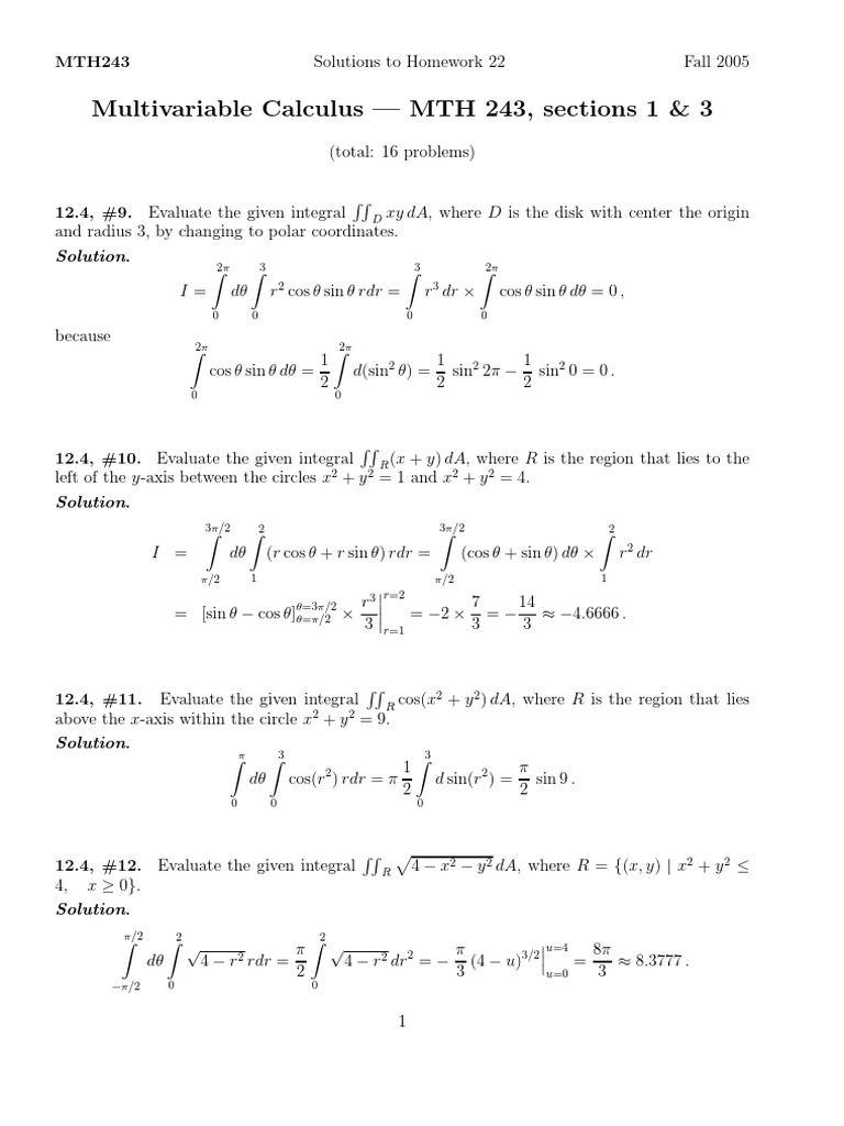 Multivariable Calculus - MTH 243, Sections 1 & 3 | PDF | Sphere | Volume