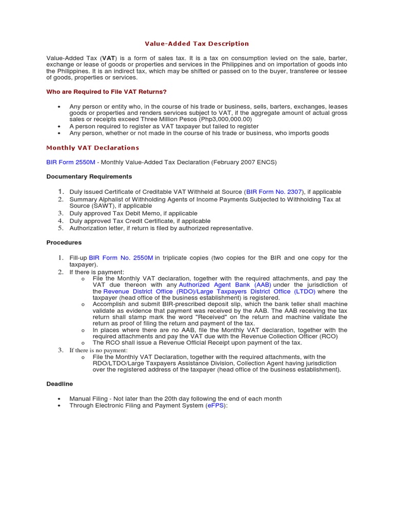 Value-Added Tax Description: BIR Form 2550M | Download Free PDF | Value Added Tax | Withholding Tax