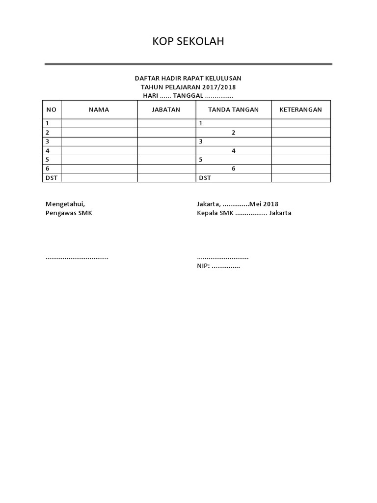 Daftar Hadir Rapat Kelulusan | PDF