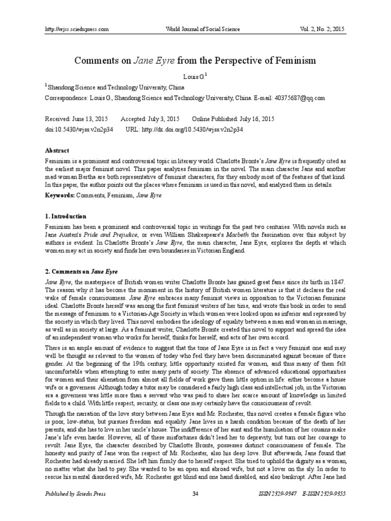Comments On Jane Eyre From The Perspective of Feminism | PDF | Jane ...