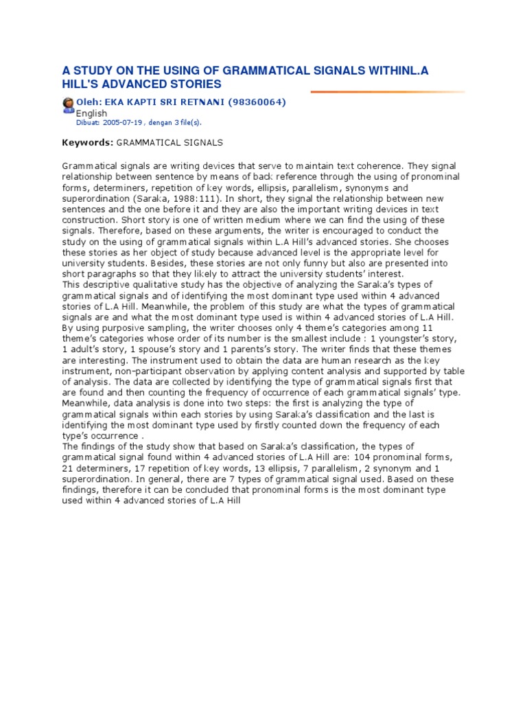 Grammatical Signals in L.A. Hill's Stories | PDF | Data Analysis ...