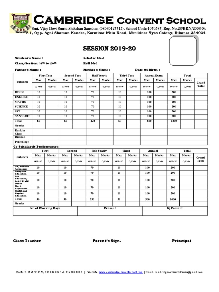 Marksheet Performa | PDF | Learning | Behavior Modification