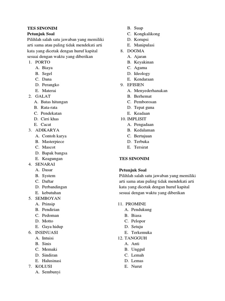 Soal TPA (Sinonim Antonim) | PDF