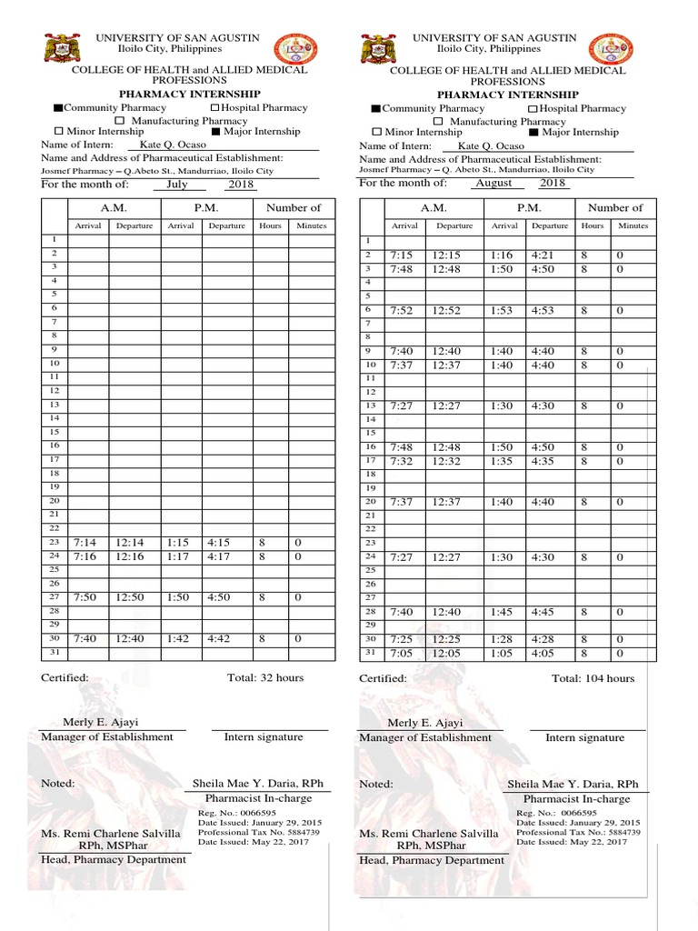 Major Internship DTR Julyandaugust | PDF | Health Research | Pharmacy