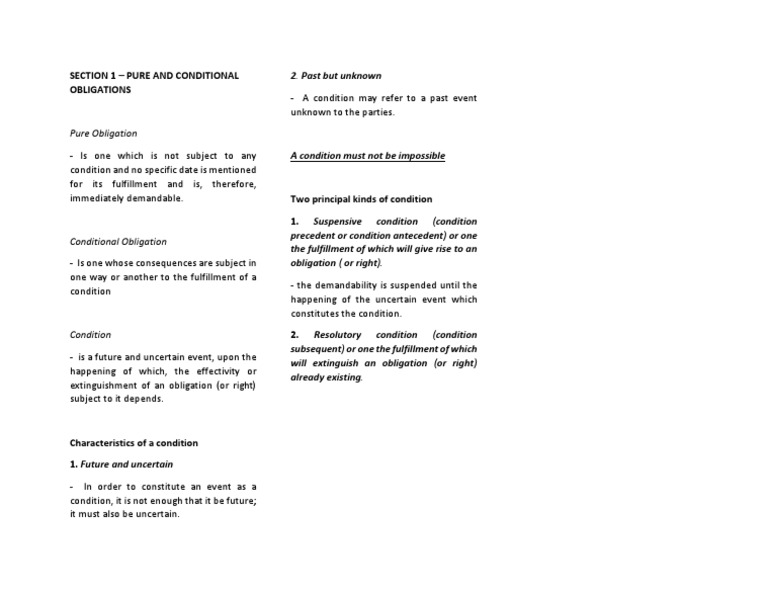 Section 1 - Pure and Conditional Obligations | PDF