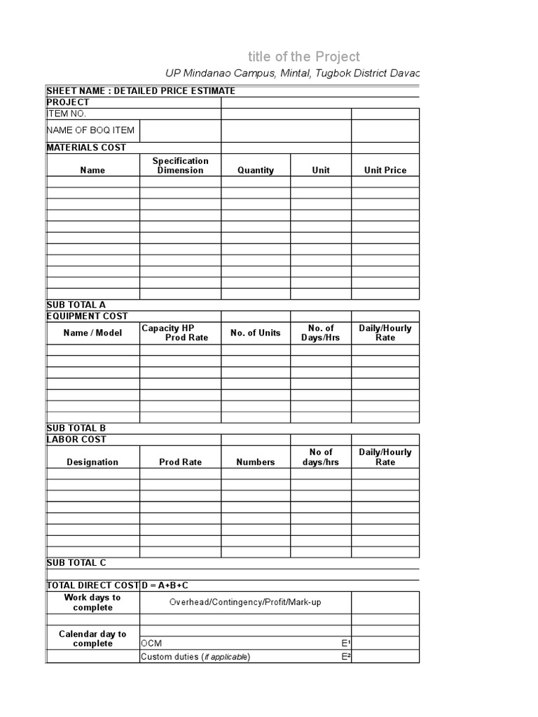 Title of The Project: UP Mindanao Campus, Mintal, Tugbok District Davao ...