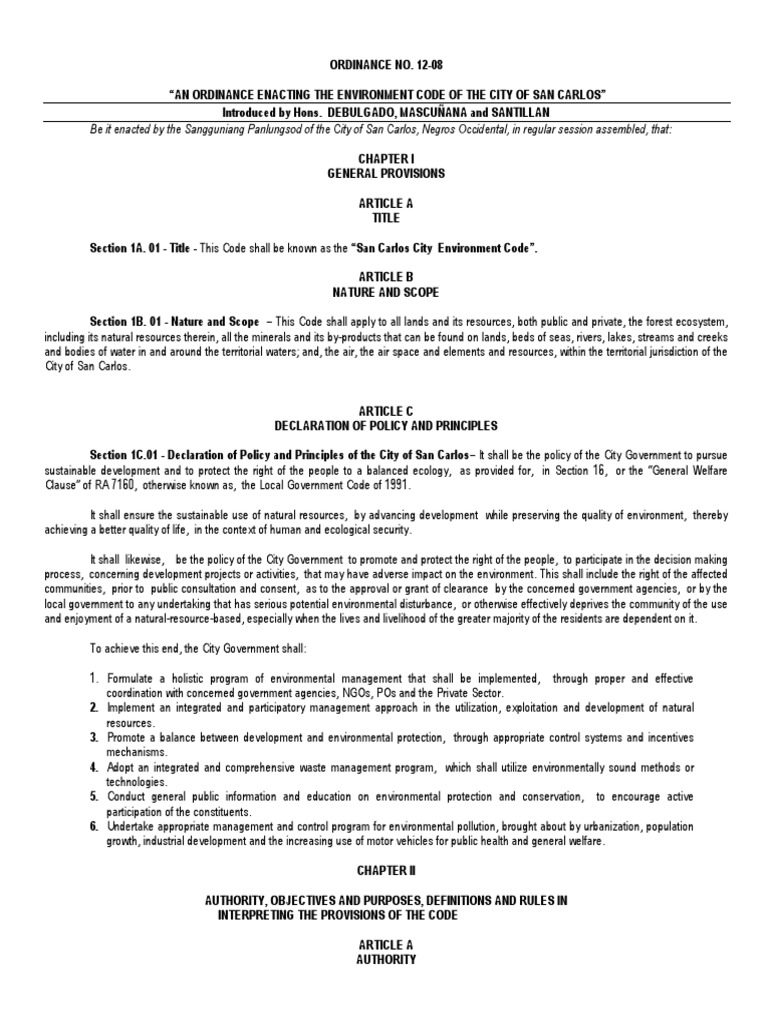 San Carlos City Environment Code Ordinance | PDF | Recycling | Waste