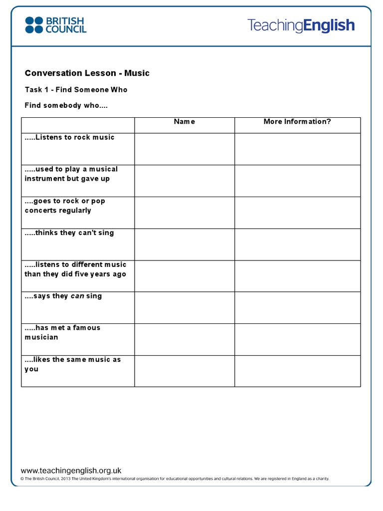 Music Conversation Lesson Plan | PDF | Singing | Entertainment (General)